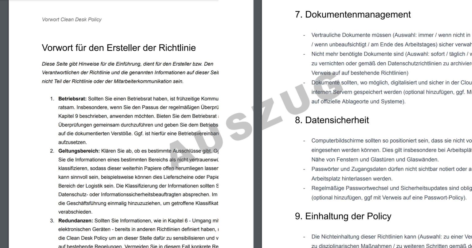 Clean Desk Policy - Vorlage (PDF+Word)